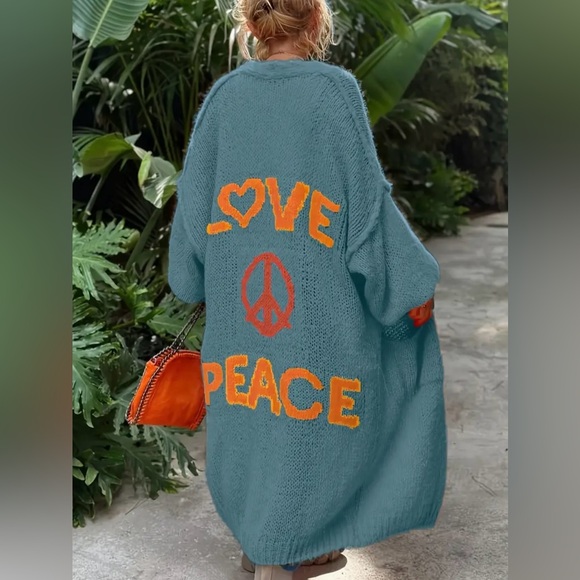 Sweaters | Bohemian Hippie Maxi Cardigan New Love And Peace Long Cozy ...